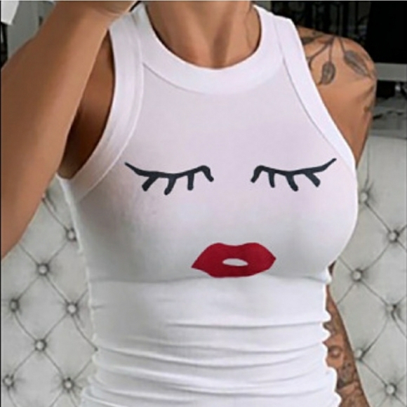 Tops | Nwt Lashes N Lips White Tank Various Sizes | Poshmark
